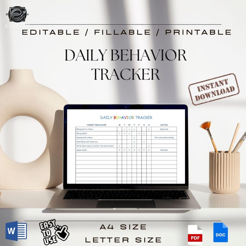 DAILY BEHAVIOR TRACKER Reward Chart for Kids Printable, Editable, Good ...