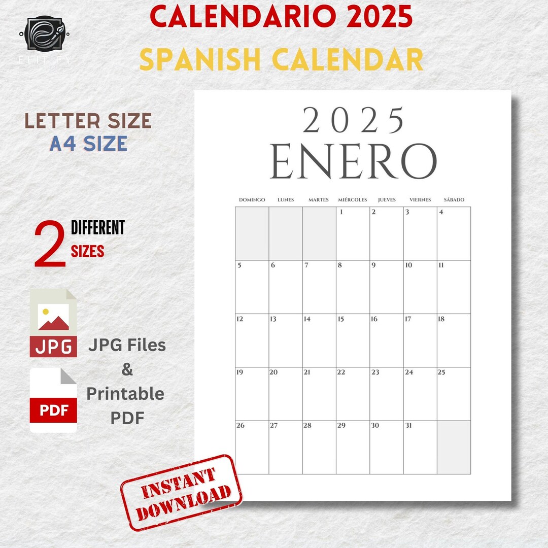 Calendario 2025 En Español, Spanish 2025 Calendar, Monthly Calendar ...