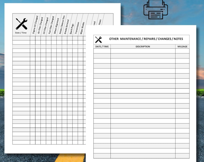 Printable Vehicle Maintenance Log. Auto Repairs & Service Checklist ...