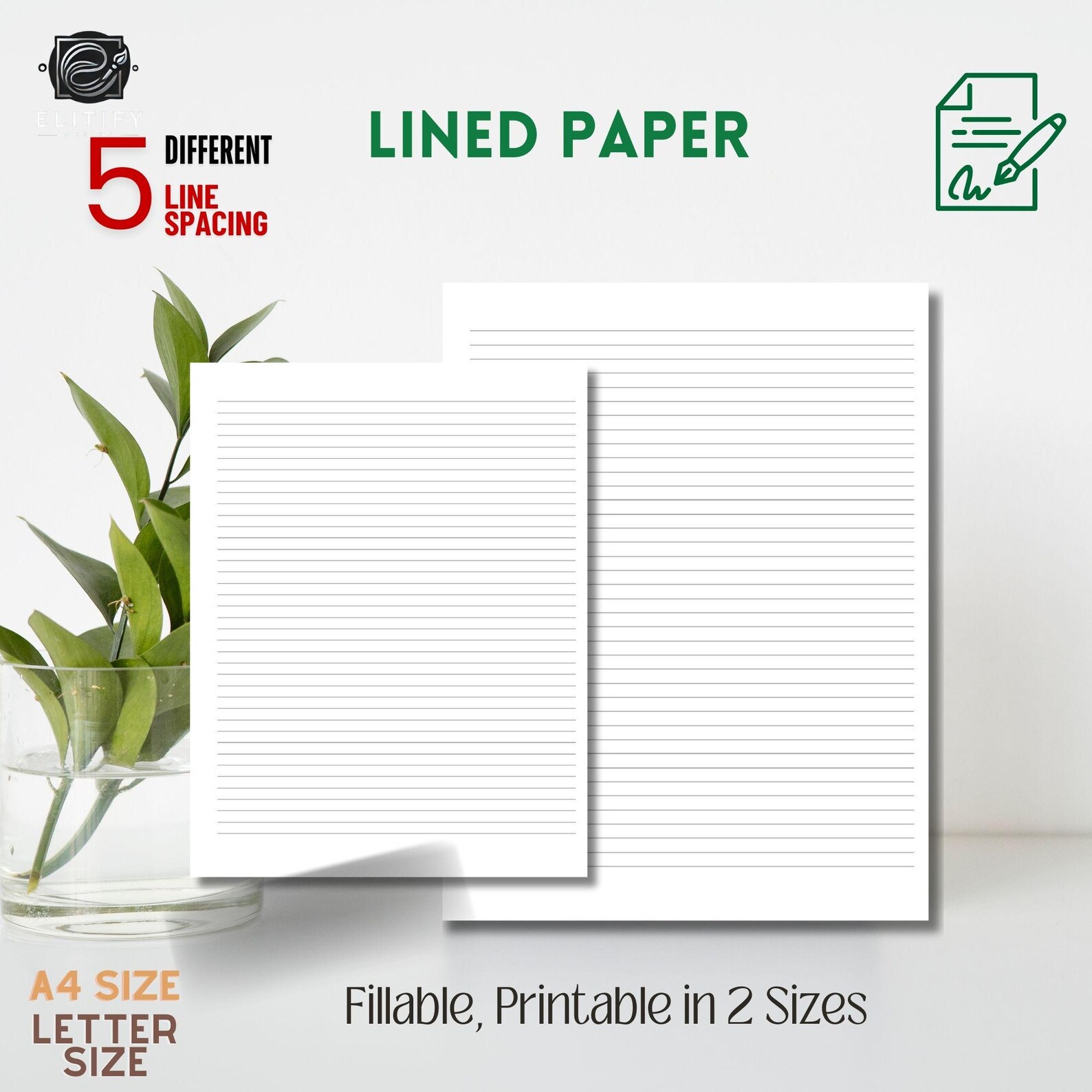 Printable Lined Paper: Wide, College Ruled, A4, Letter Size (PDF) - Etsy