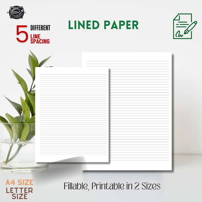 Printable Lined Paper: Wide, College Ruled, A4, Letter Size (PDF) - Etsy