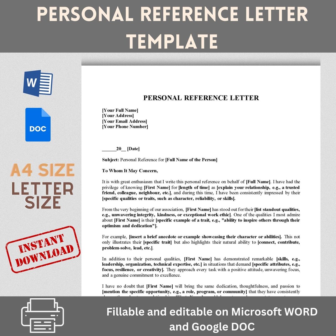 PERSONAL REFERENCE LETTER Template 3. Recommendation Letter Template ...