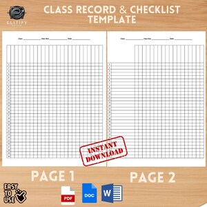 CLASS RECORD and CHECKLIST Template / Editable Fillable Printable ...