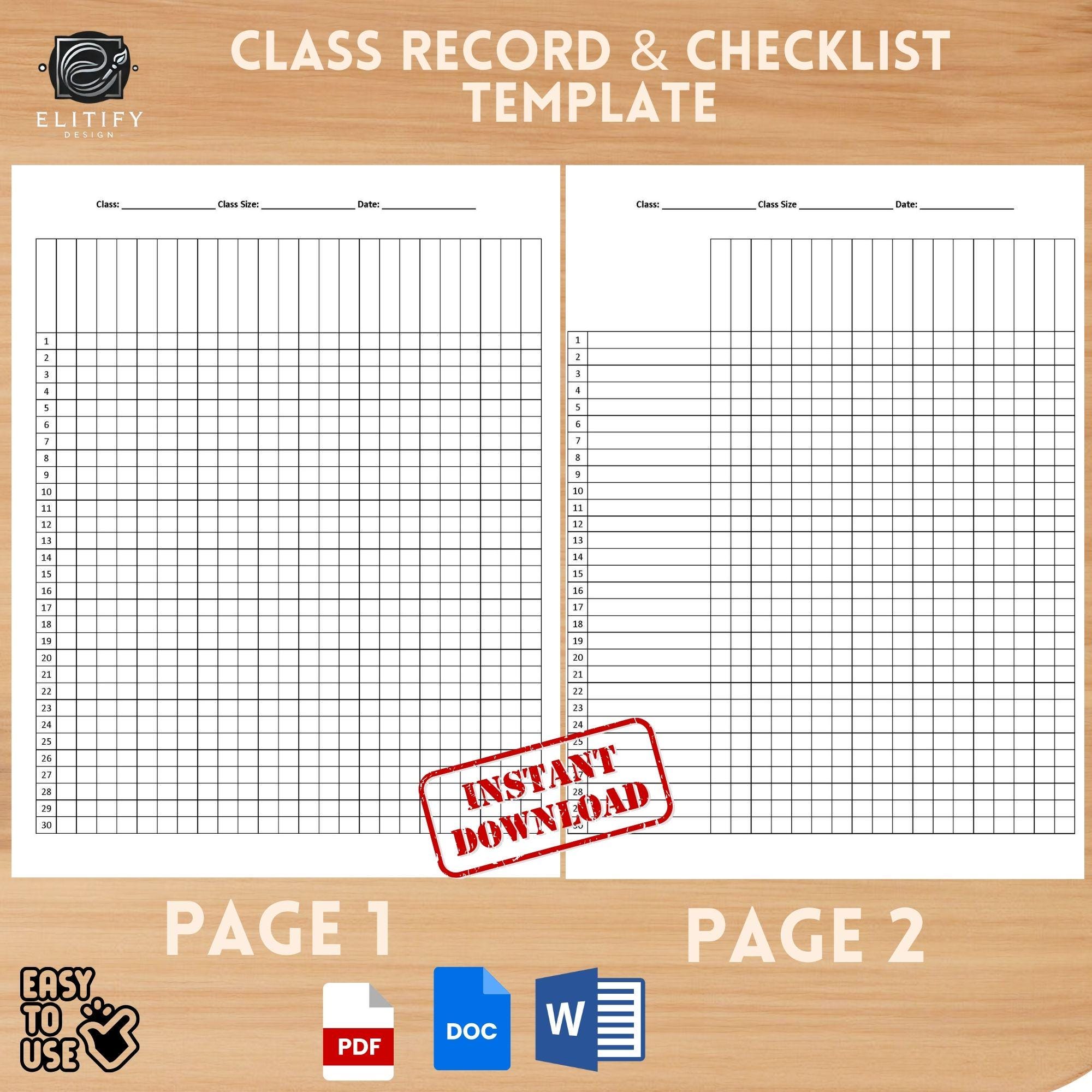 CLASS RECORD and CHECKLIST Template / Editable Fillable Printable ...