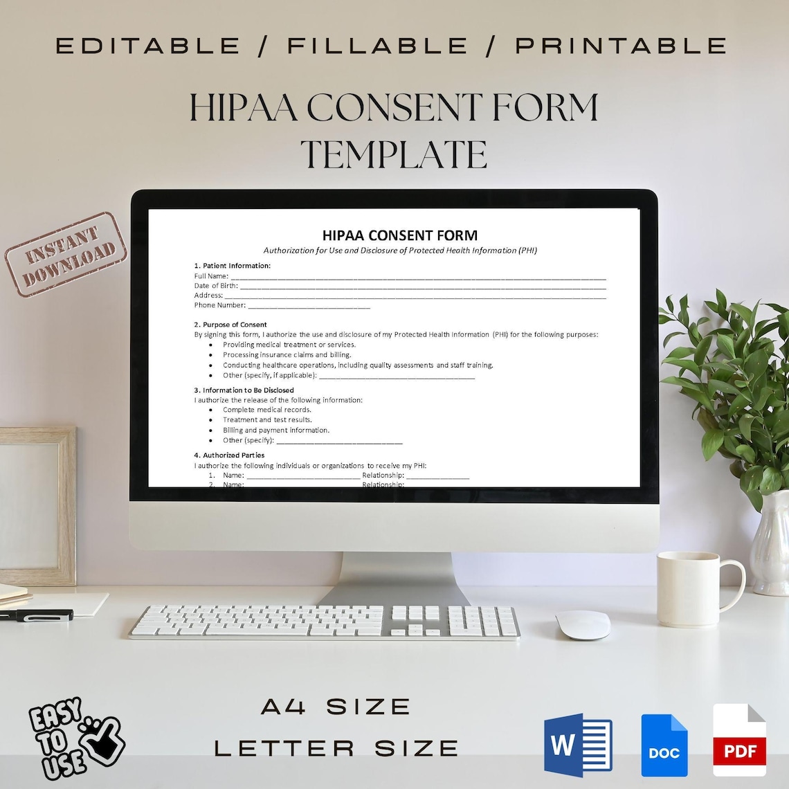 HIPAA CONSENT FORM Template / Medical Consent Notice of Privacy ...