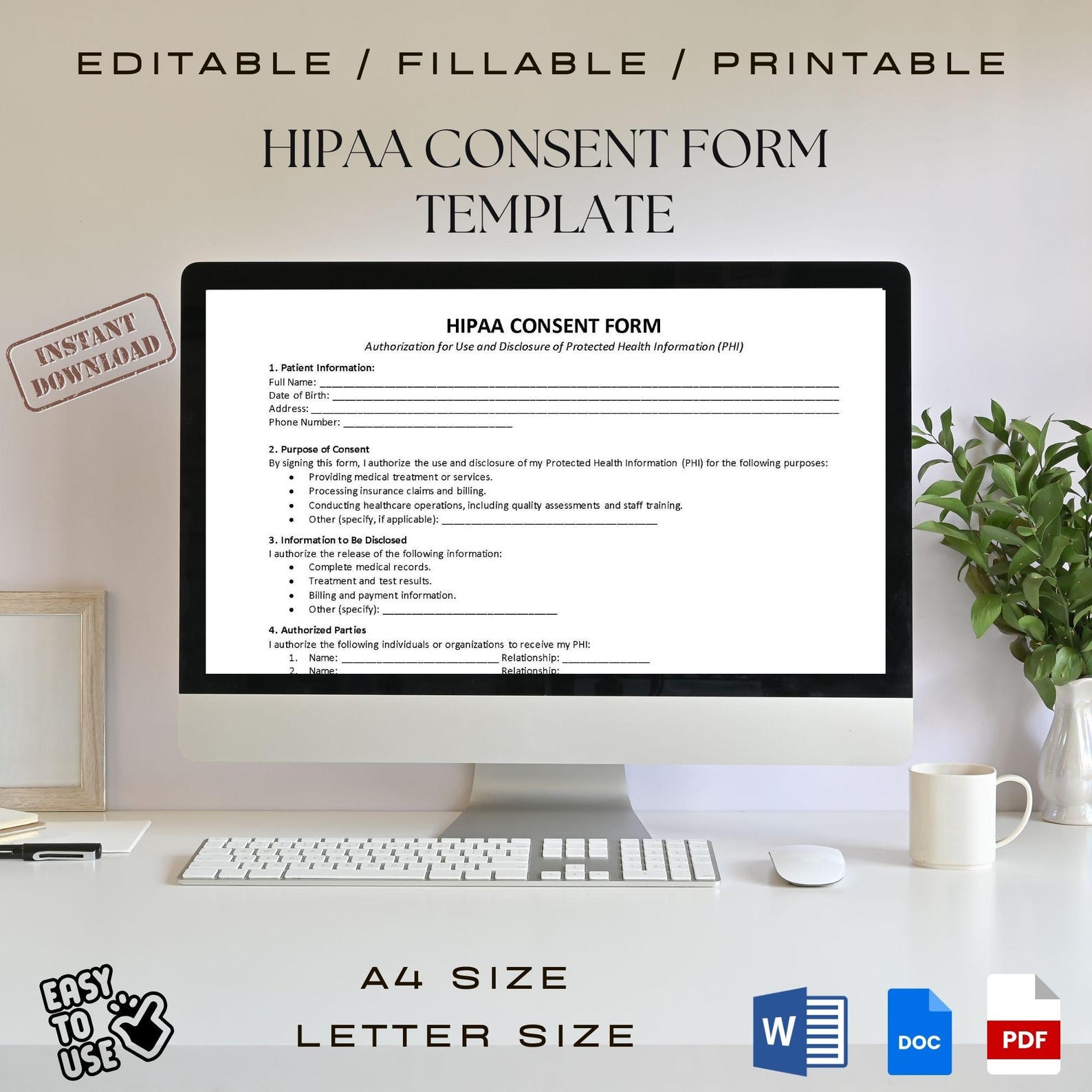 HIPAA CONSENT FORM Template / Medical Consent Notice of Privacy ...