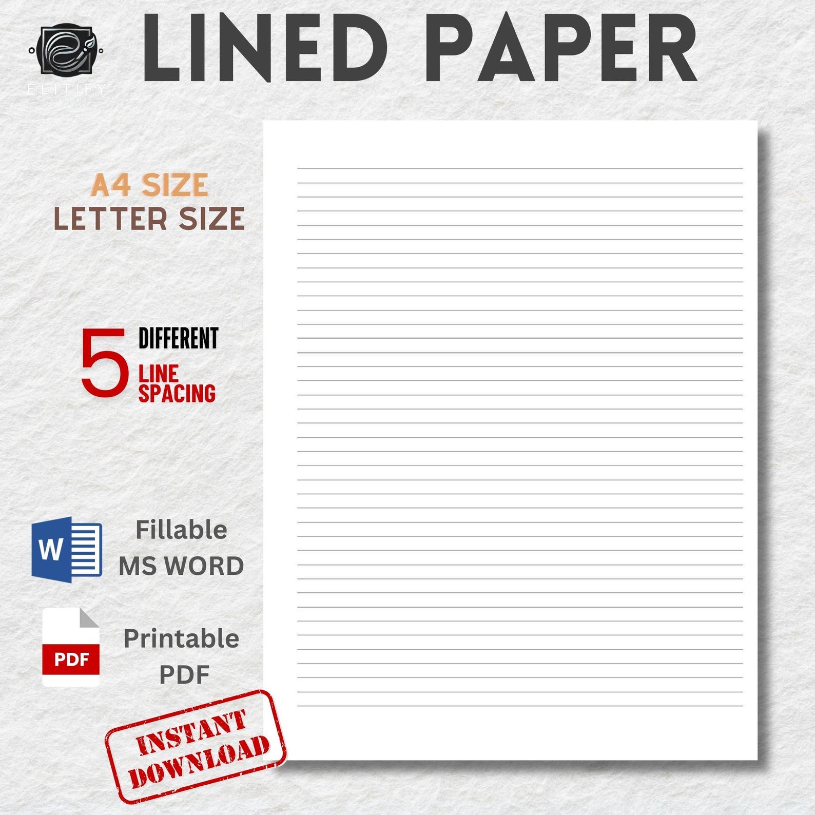 Printable Lined Paper: Wide, College Ruled, A4, Letter Size (PDF) - Etsy