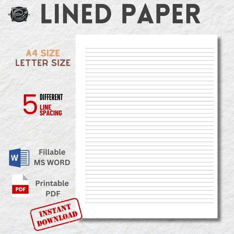 Printable Lined Paper: Wide, College Ruled, A4, Letter Size (PDF) - Etsy