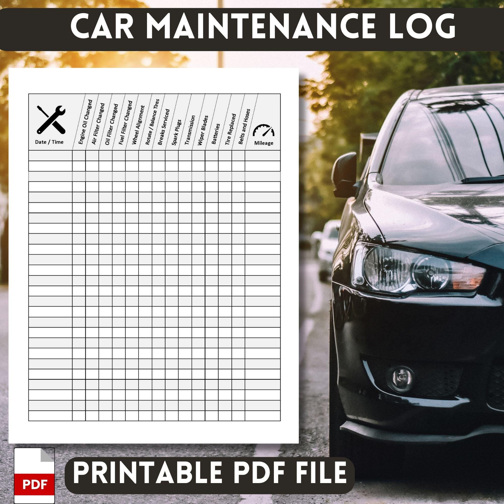 Printable Vehicle Maintenance Log, Car Repair Tracker (PDF Instant ...