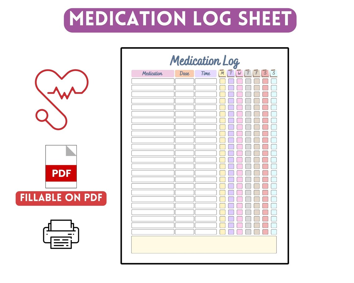 Printable Medication Log, Supplement Tracker (fillable PDF) - Etsy