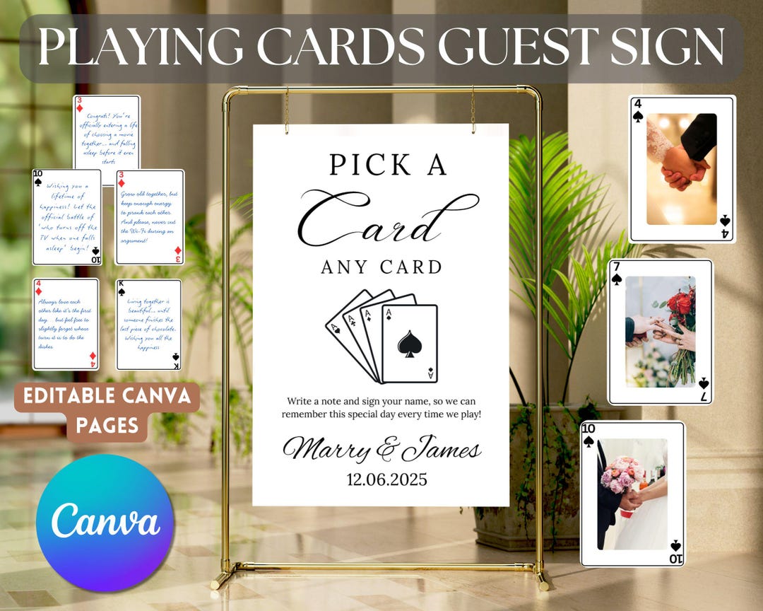 Wedding Guest Book Sign: Playing Cards Theme (editable Canva Template ...