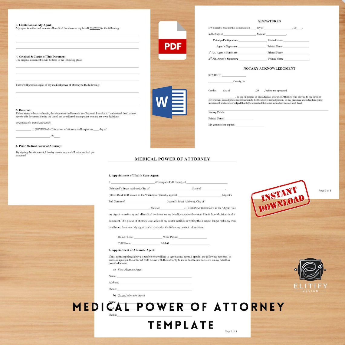 MEDICAL POWER of ATTORNEY Template / Printable Pdf and Editable Word ...