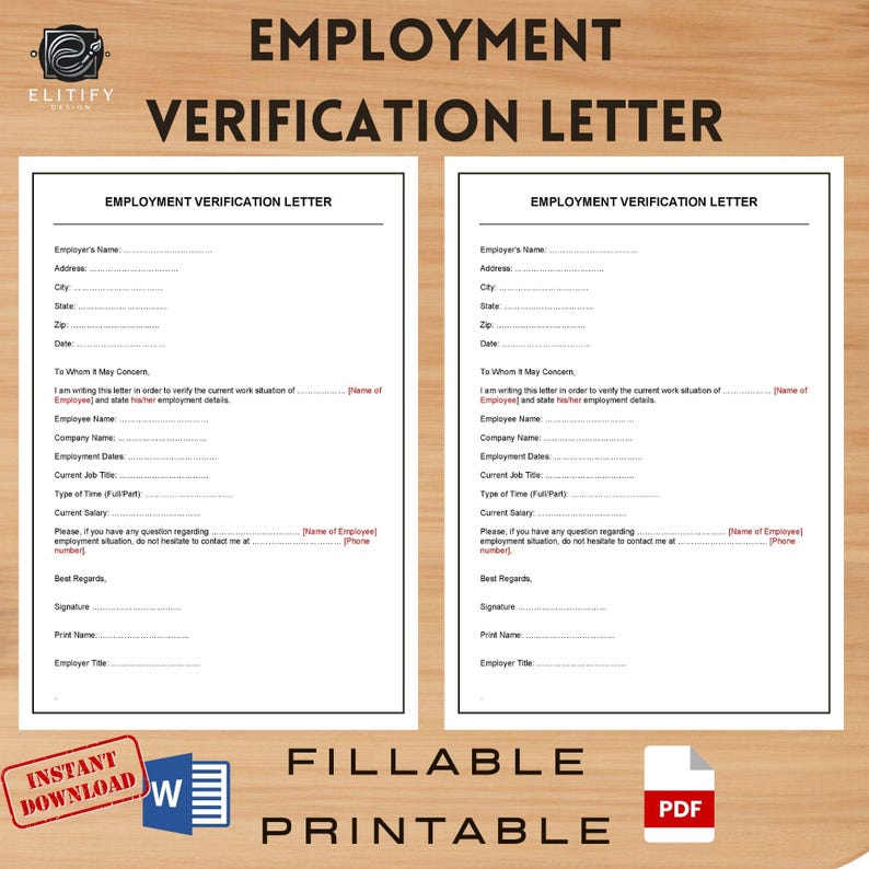 Fillable Employment Verification Letter Template. Employment ...