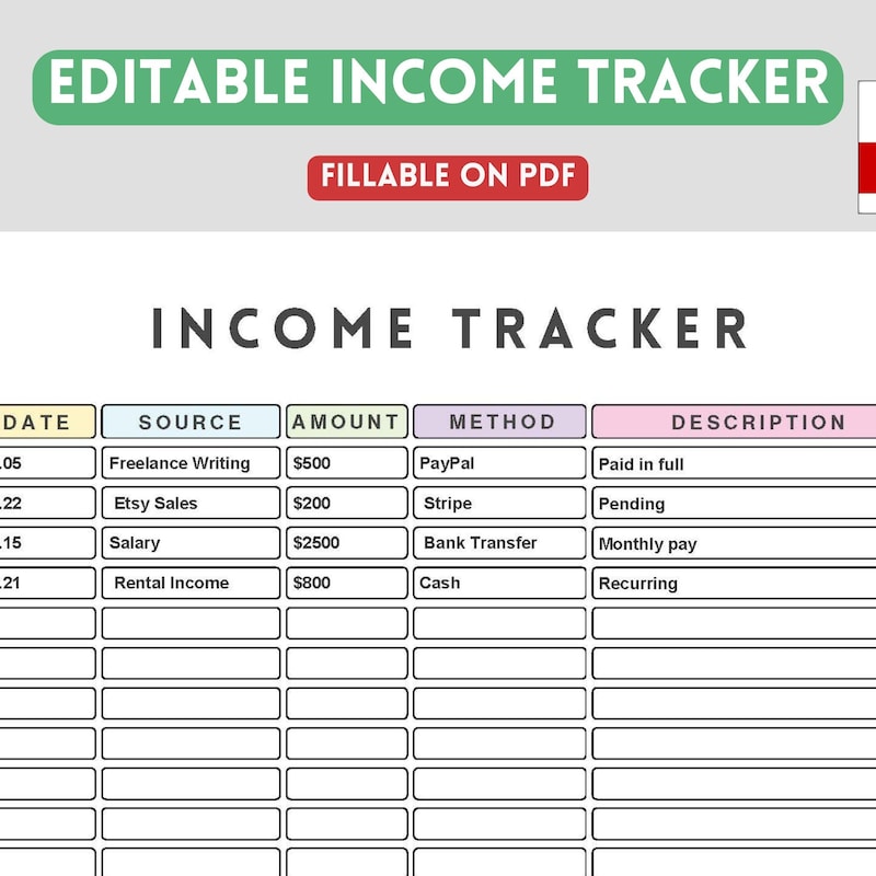 Income Tracker Printable - Etsy