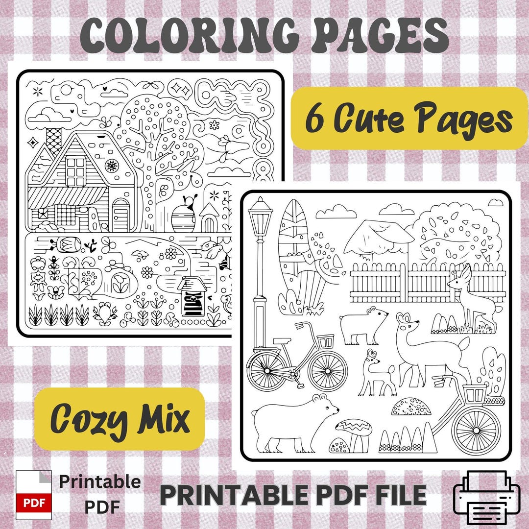 COZY MIX Coloring Pages for Relaxing, Ready to Print PDF File, 6 Pages ...