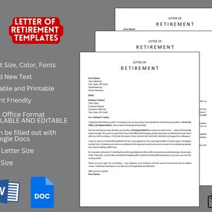 Retirement Letter Template: Editable, Fillable MS Word Document - Etsy