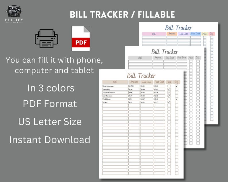 Fillable Monthly Bill Tracker: Printable Payment Checklist (PDF) - Etsy ...