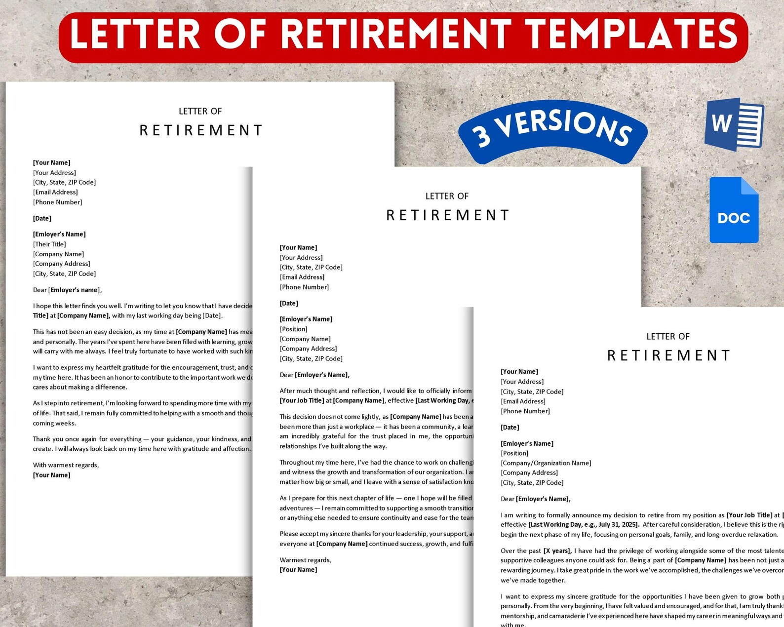 Retirement Letter Template: Editable, Fillable MS Word Document - Etsy