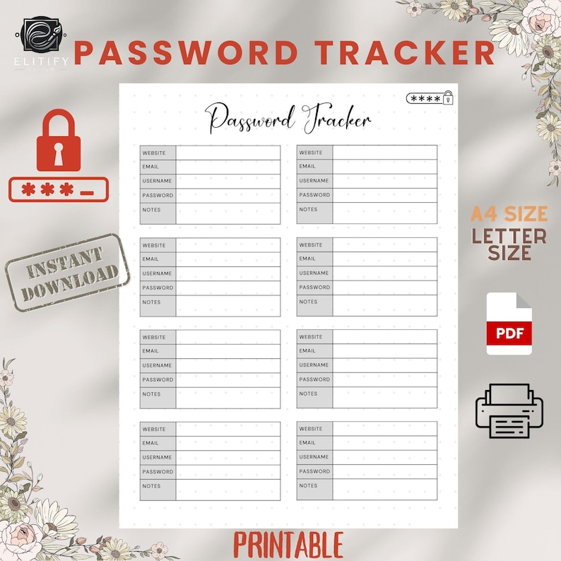 Password Tracker / Wtf Tracker / Printable Tracker Password Log ...