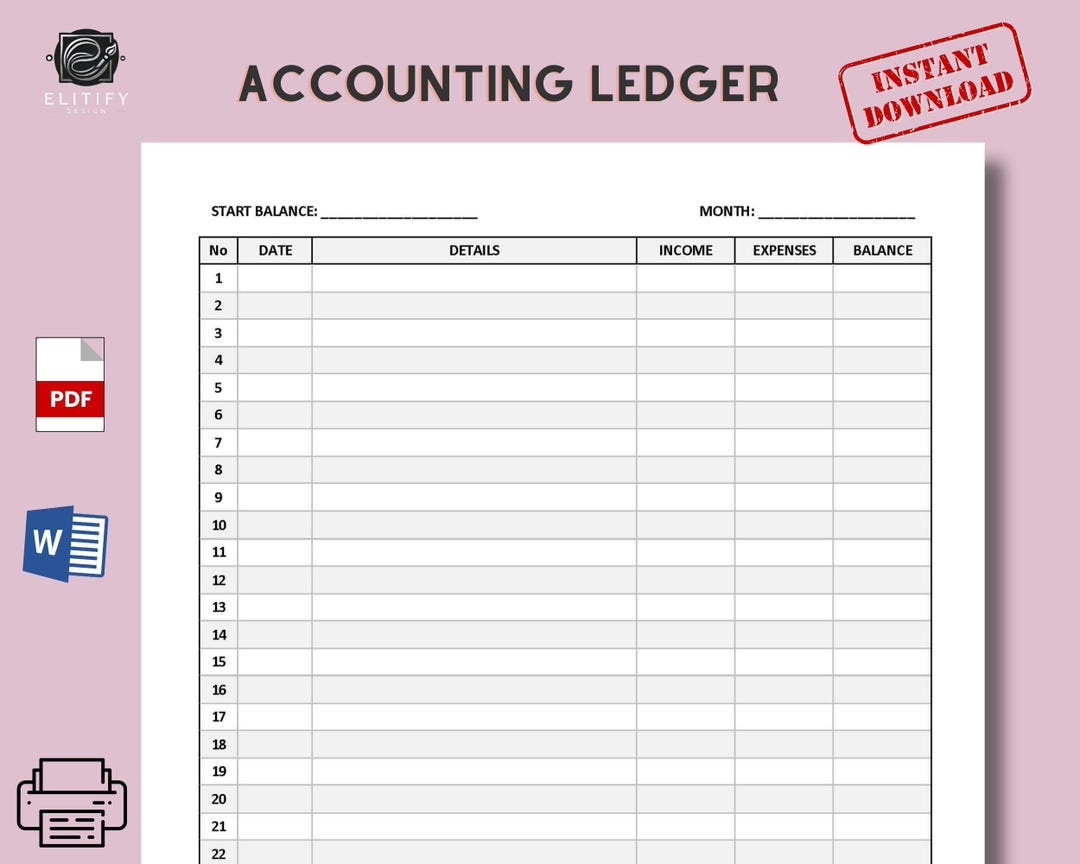 Accounting Ledger Sheet, Money Tracker. Expense Tracker. Printable and ...