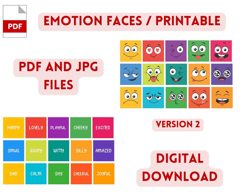 Printable Emotion Faces. PDF and JPG Formats. High Quality Images. - Etsy