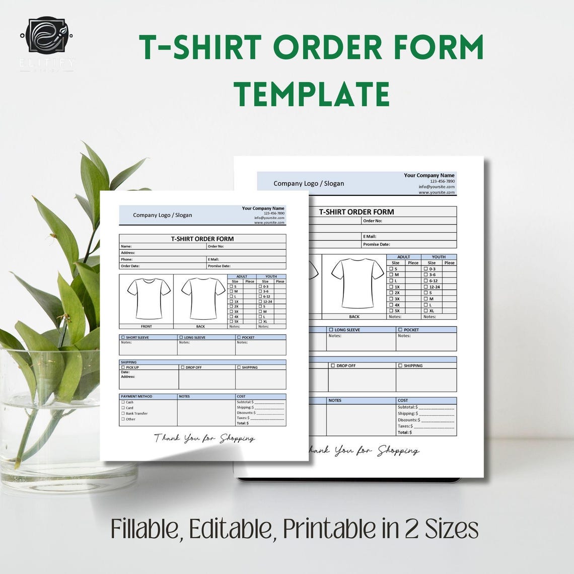 T-shirt Order Form Template: Editable Small Business Form (PDF, Word ...