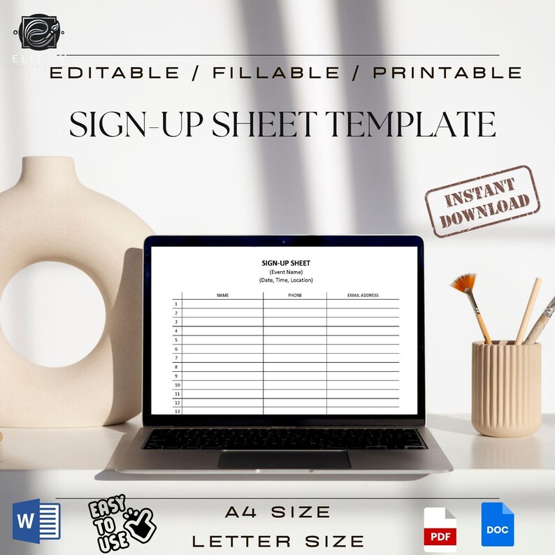 Editable Sign-up Sheet Template: Fillable & Printable (MS Word, PDF) - Etsy