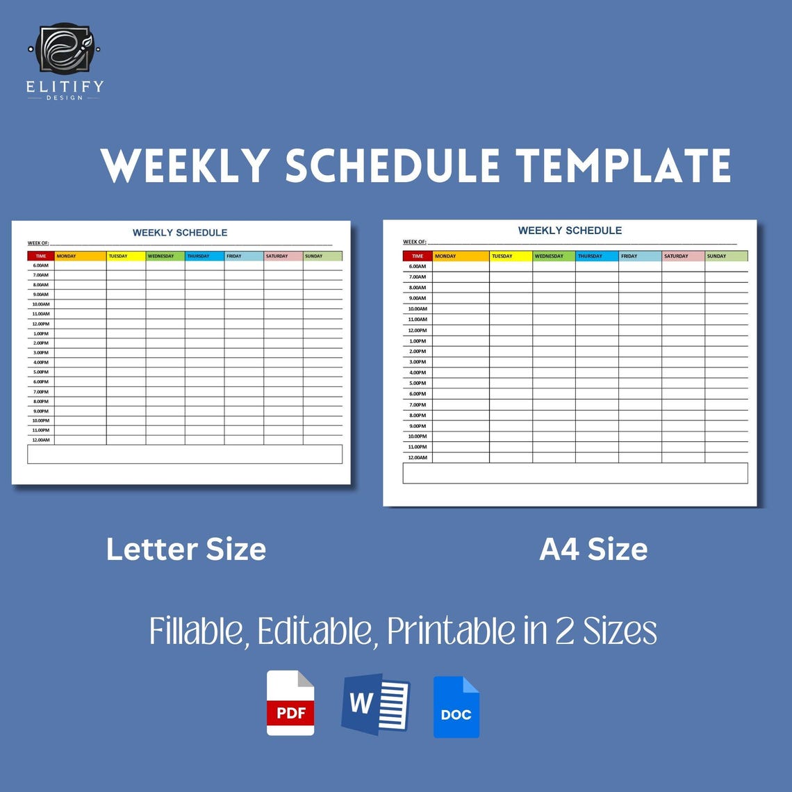 Weekly Schedule Template: Printable A4 US Letter Planner (PDF & Word ...