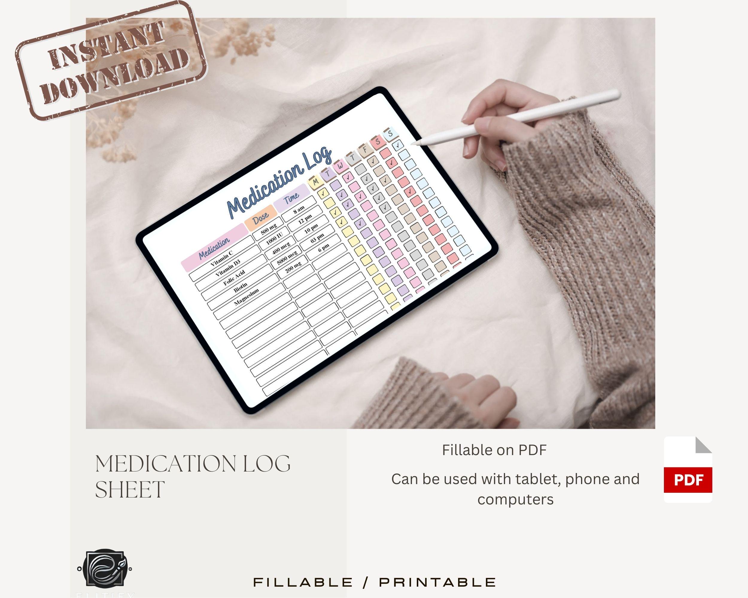 Fillable Medication Log. Printable and Fillable on PDF. Supplement ...
