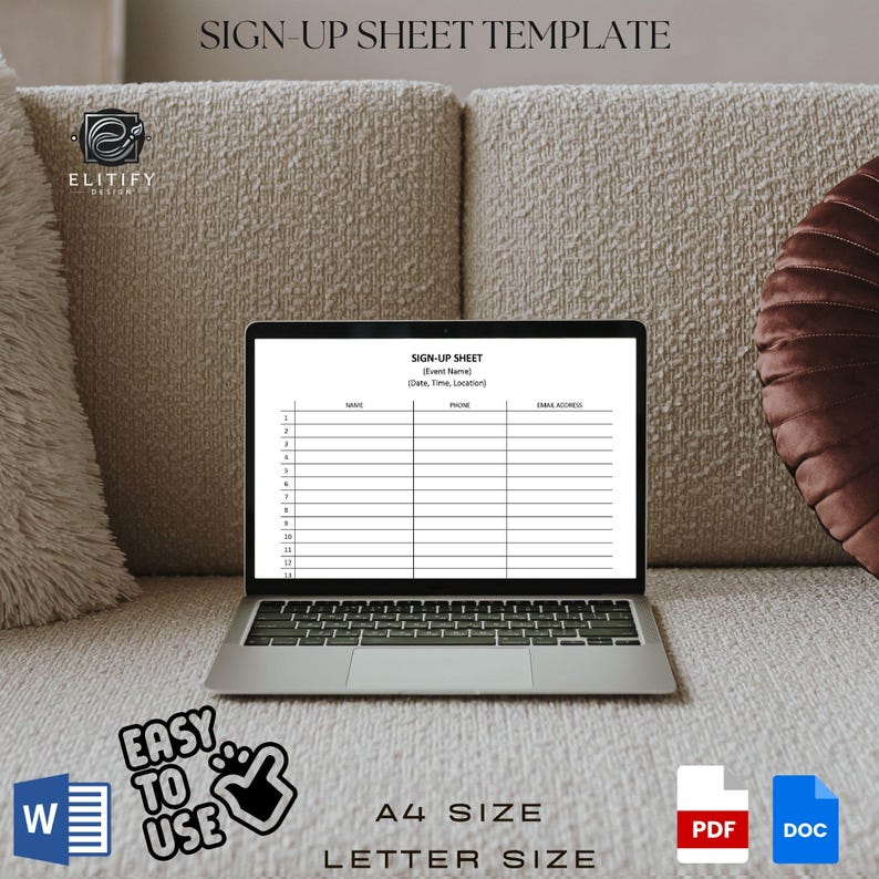 Editable Sign-up Sheet Template: Fillable & Printable (MS Word, PDF) - Etsy