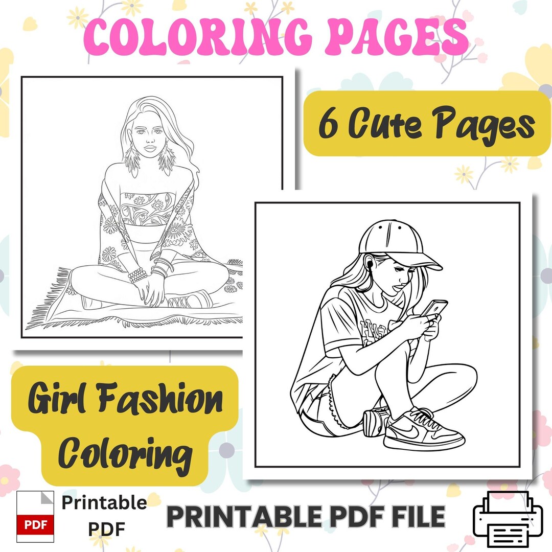 FASHION GIRLS Coloring Pages for Relaxing, Ready to Print PDF File, 6 ...