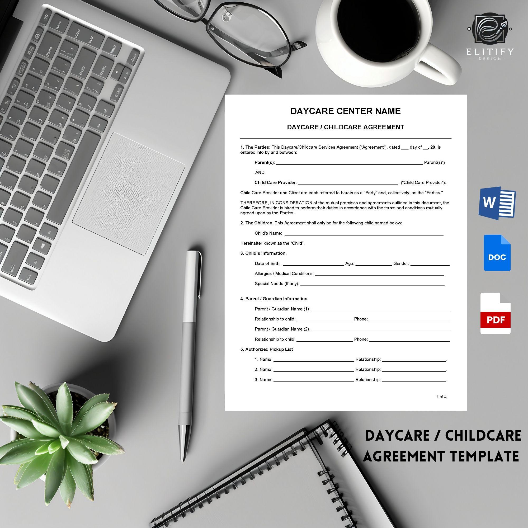 DAYCARE CHILDCARE AGREEMENT Template. Daycare Forms, Childcare Forms ...