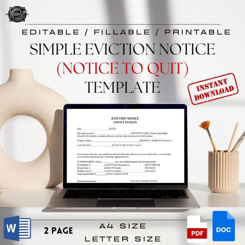 Eviction Notice Template, Notice to Vacate, Editable, Printable ...
