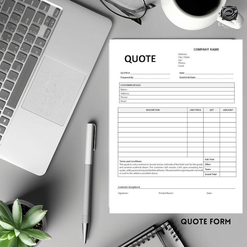 Quote Form . Fillable Tempate With Google Docs or Microsoft Word.job ...