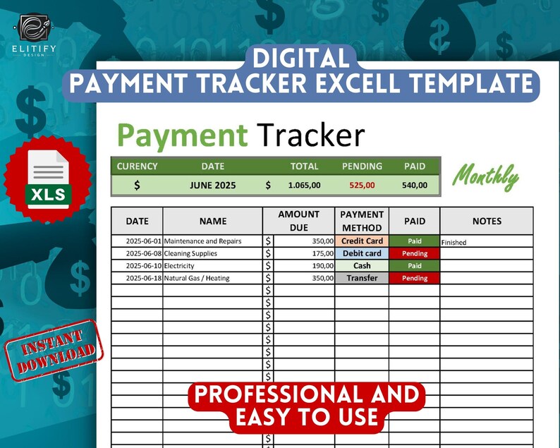 Excel Monthly Bill Tracker. Printable and Fillable on Excell. Bill ...