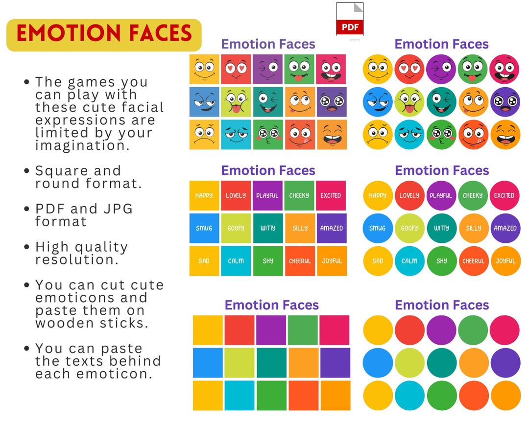 Printable Emotion Faces. PDF and JPG Formats. High Quality Images. - Etsy