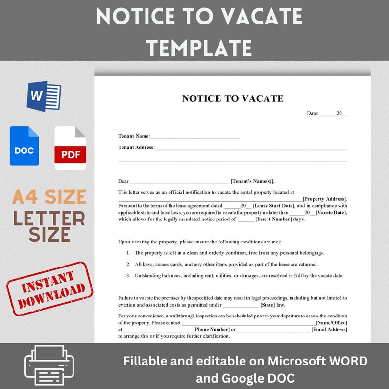 Notice to Vacate. Notice to Quit Template / Official Letter to Tenant ...