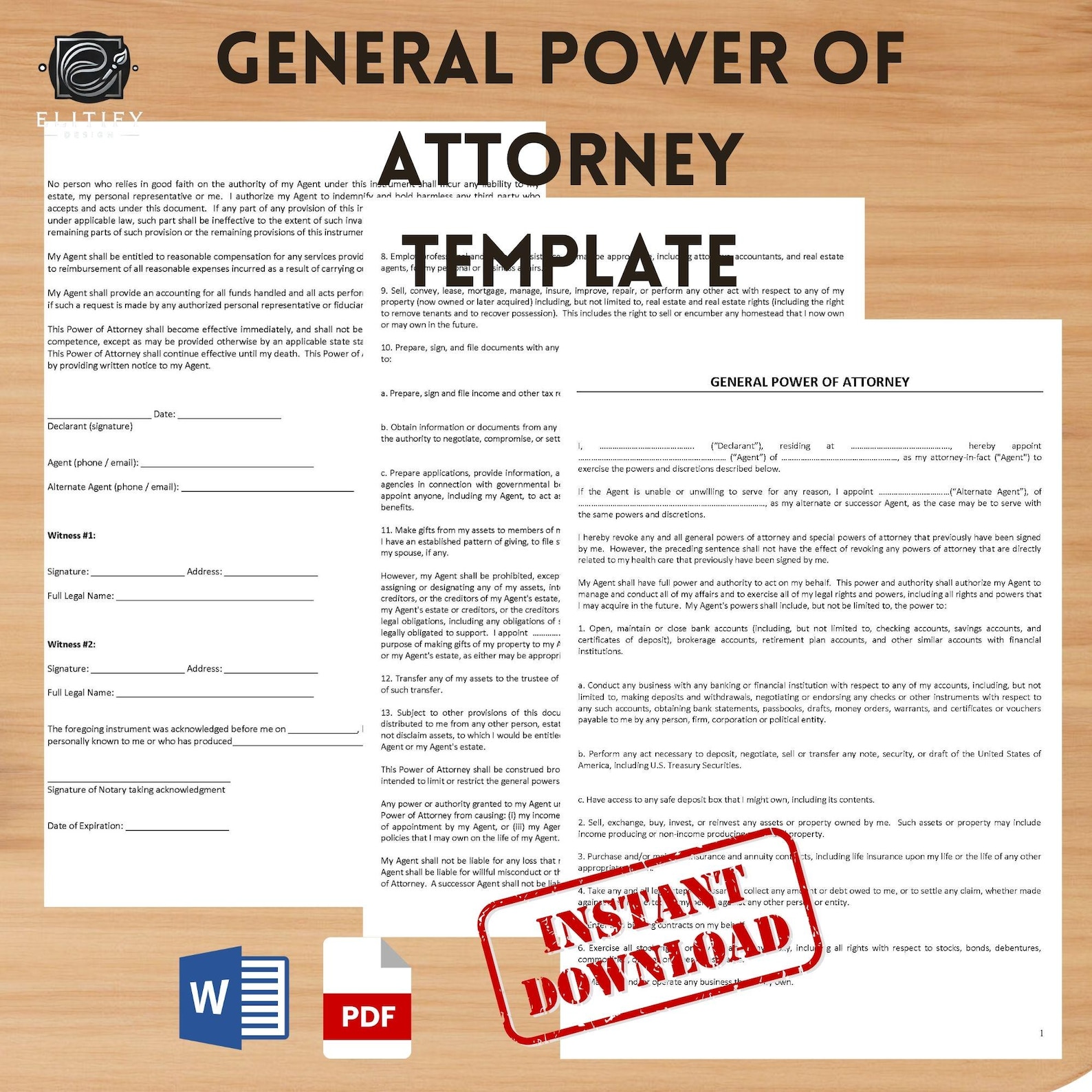 GENERAL POWER of ATTORNEY Template / Printable Pdf and Editable Word ...