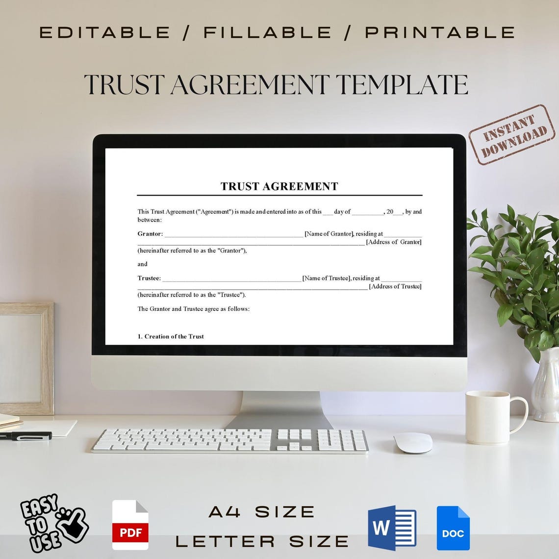 Trust Agreement Template. Editable, Fillable, Printable Document ...