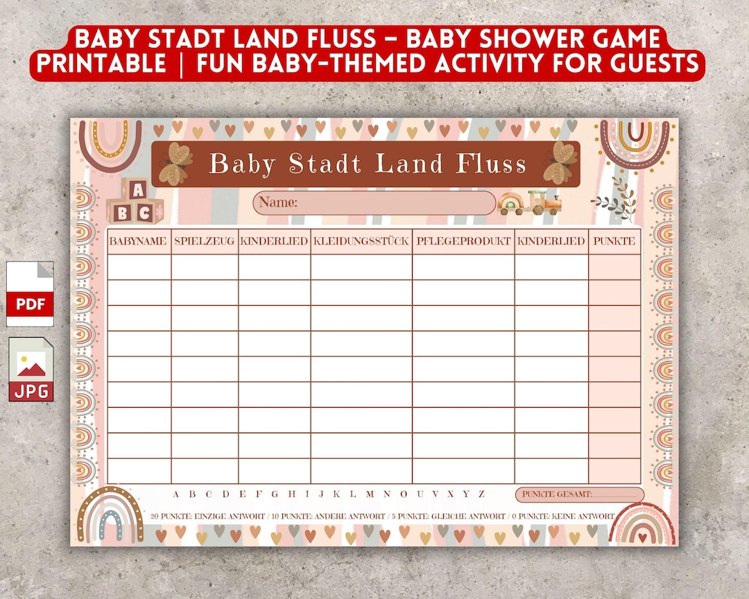 Baby Stadt Land Fluss – Baby Shower Game Printable. Baby-themed ...