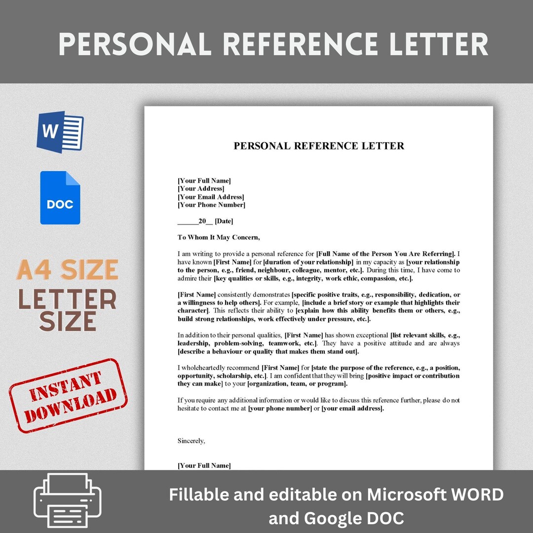 PERSONAL REFERENCE LETTER Template 2. Recommendation Letter Template ...