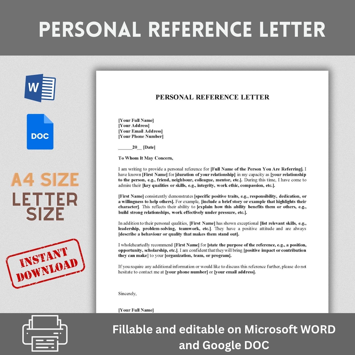 PERSONAL REFERENCE LETTER Template 2. Recommendation Letter Template ...