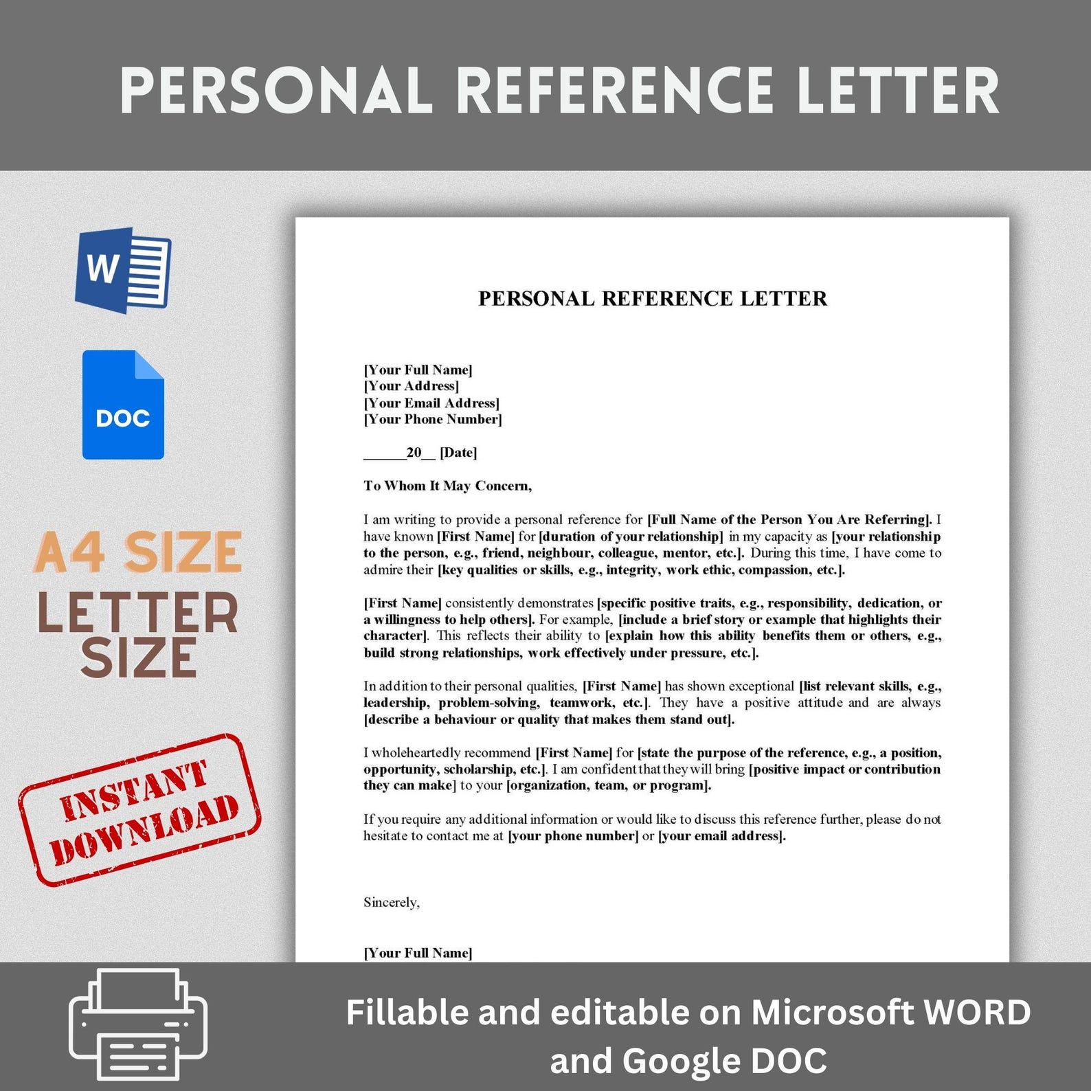 PERSONAL REFERENCE LETTER Template 2. Recommendation Letter Template ...