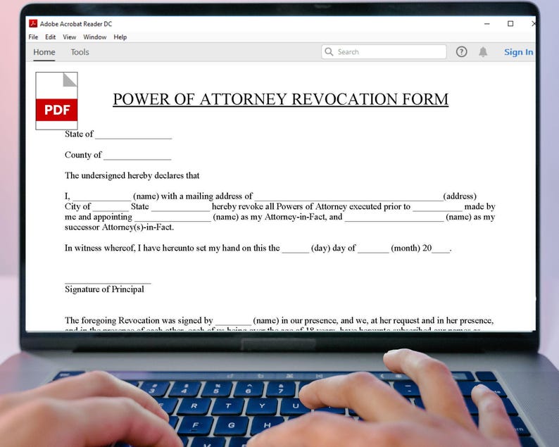 Power of Attorney Revocation Form. Word and Pdf Formats - Editable ...