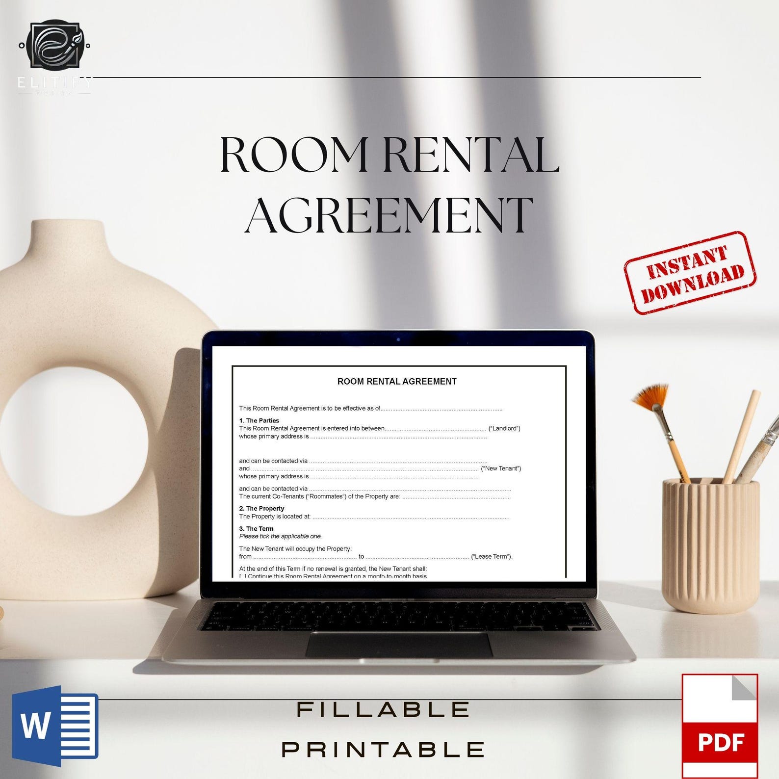 FILLABLE ROOM RENTAL Agreement Template. 2 Pages Editable Room Tenancy ...