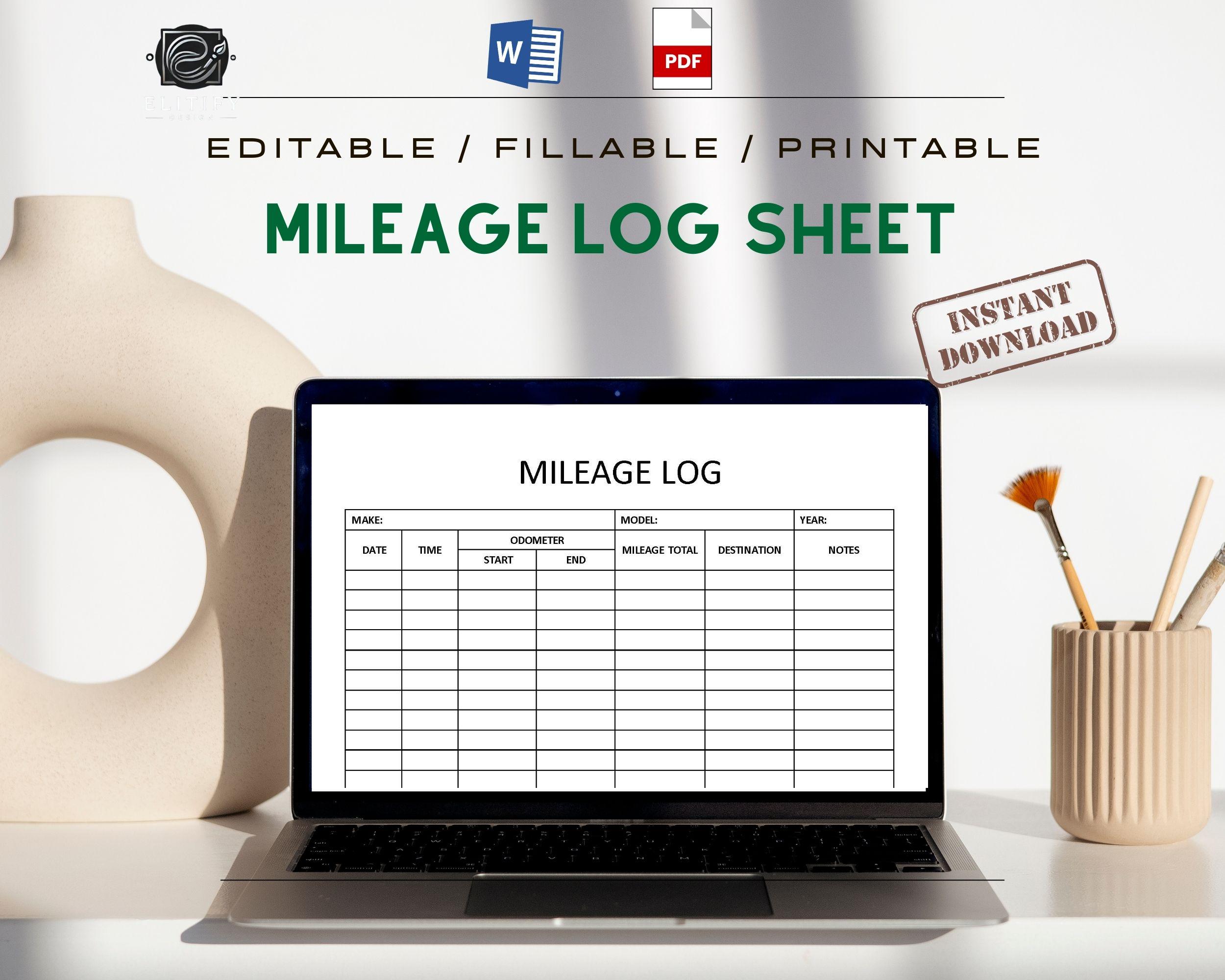 Mileage Log Sheet. Printable Template / Editable Fillable Printable. Ms ...