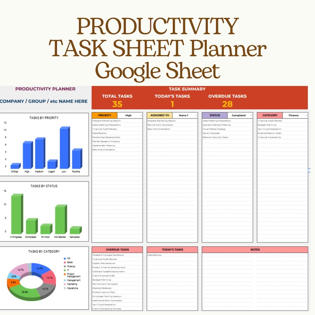 PRODUCTIVITY TASK SHEET Small Business or Personal To-do List Template ...