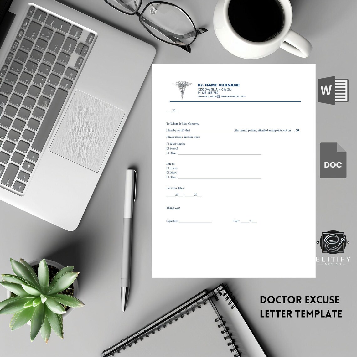 DOCTOR EXCUSE LETTER Template /simple Excuse Letter Template / Editable ...