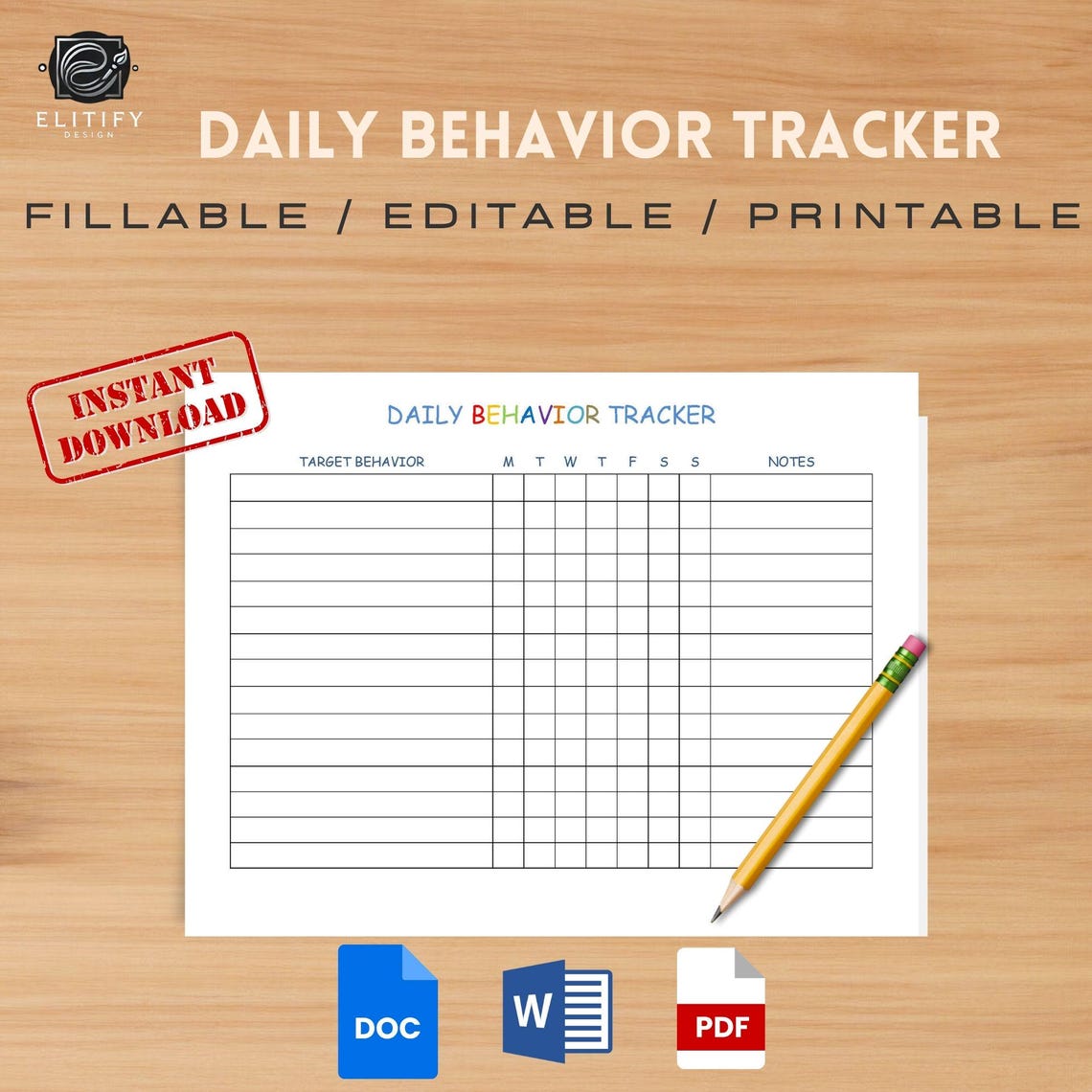 Kids Daily Behavior Tracker, Printable Reward Chart (editable, Fillable ...