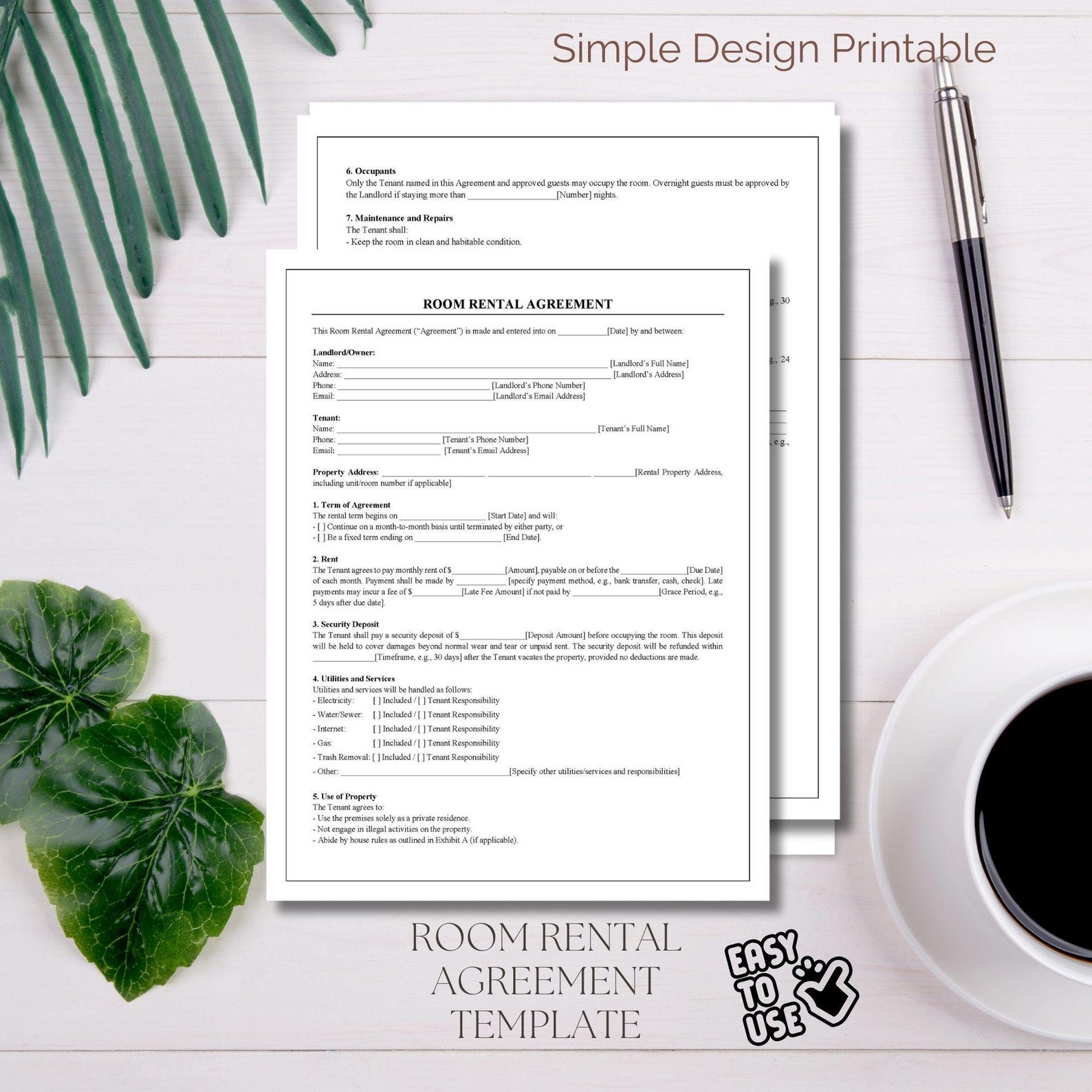 ROOM RENTAL AGREEMENT Template. 2 Pages Editable Room Tenancy Agreement ...